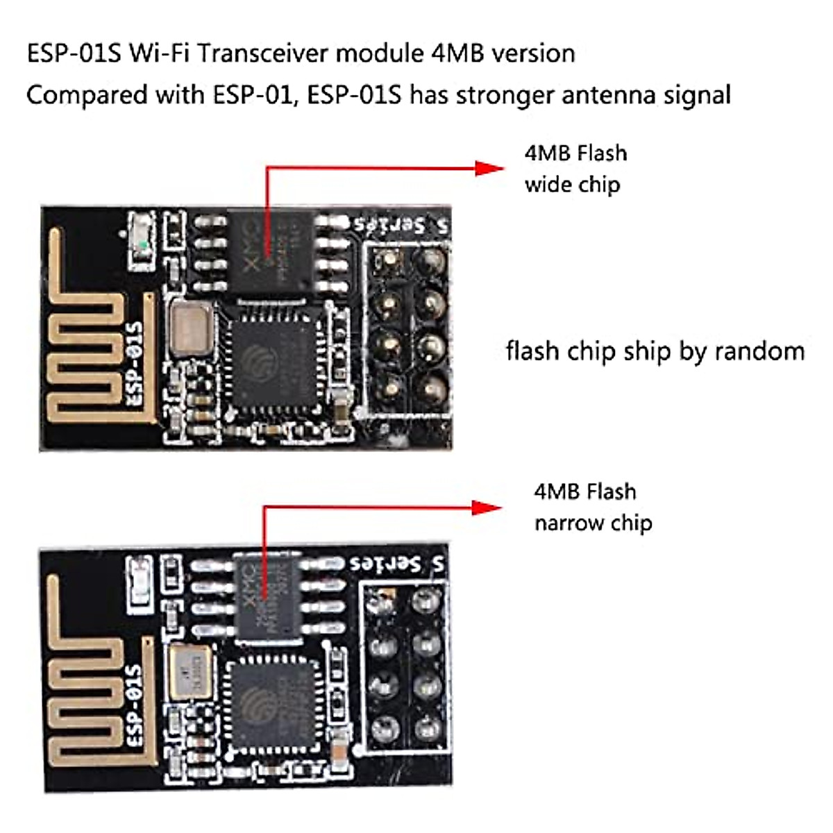 Wishiot 2pcs ESP-01S ESP 01S WiFi Wireless Serial Transceiver Module 4MB Flash 3.3V Wi-Fi Module Compatible with Ar-duino IDE