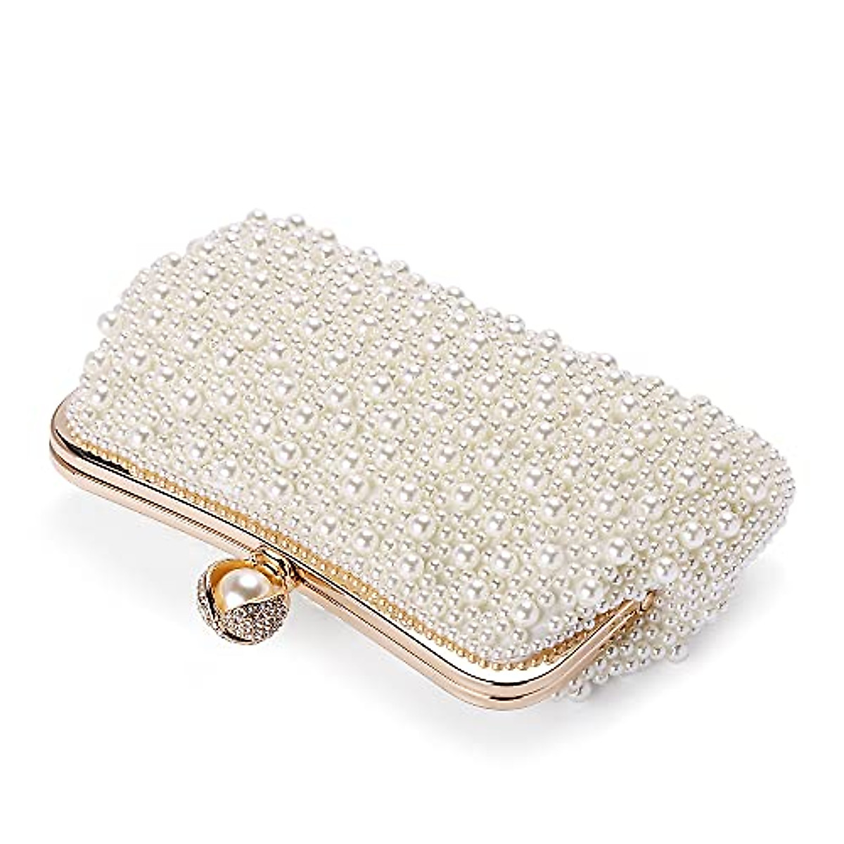 Mulian LilY M810 Womens Clutch Evening Bags Full Beaded Artificial Pearls Handbag for Wedding Bridal Parites Prom Ivory