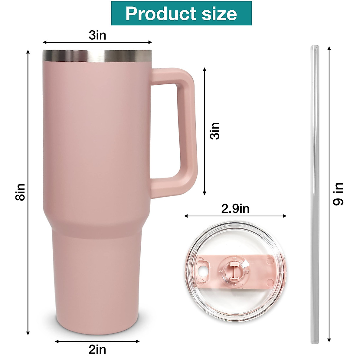 LITHOS Store Stay Hydrated On-The-Go with 40 Oz Stainless Steel Tumbler - Handle, Straw Included Ideal for Travel, Office, and Outdoor Adventures Pink