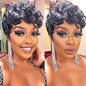 VCK Short Human Hair Wigs for Black Women Short Curly Human Hair Wigs Pixie Cut Wigs for Black Women Black Wigs Brazilian Remy Human Hair Glueless Full Machine Made