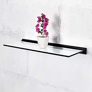 Deco Home Floating Tempered Glass Shelve 9 inch by 24 inch wth Black Brackets