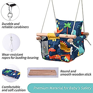Nuewec Baby Canvas Swing Seat with Soft Cotton Cushions, Hanging Indoor Swing for Outdoor and Indoor for Toddler Boys and Girls, Carabiners and Straps, Mounting Hardware Included (Dinosaur Design)