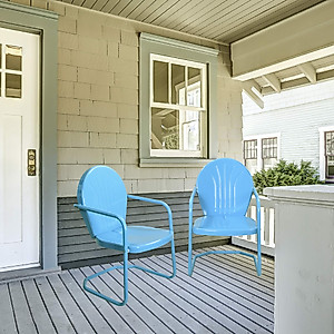 Northlight 34" Outdoor Retro Metal Tulip Armchair, Sky Blue