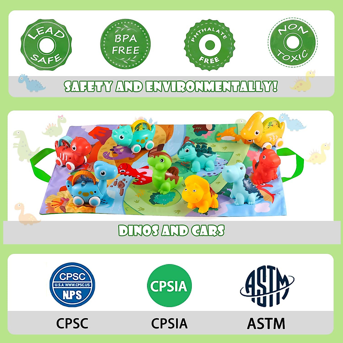 ALASOU 9 PCS Dinosaur Fantastic Creatures Toys with Playmat/Storage Bag|Baby Car Toys for 1 Year Old Boy|1st Birthday Gifts for Toddler Age 1-2|1 Year Old Boy Birthday Gift for Infant 12 18 Months