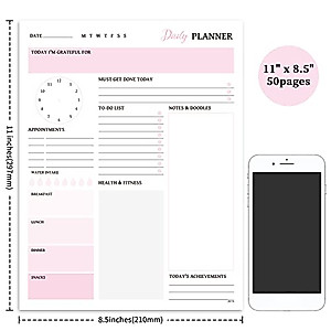 To Do List Notepad - Daily Planner Notepad Undated 50 Sheets Tear Off, 8.5"x11", Includes Calendar, Organizer, Scheduler for Goals, Tasks, Ideas, Notes and To Do Lists