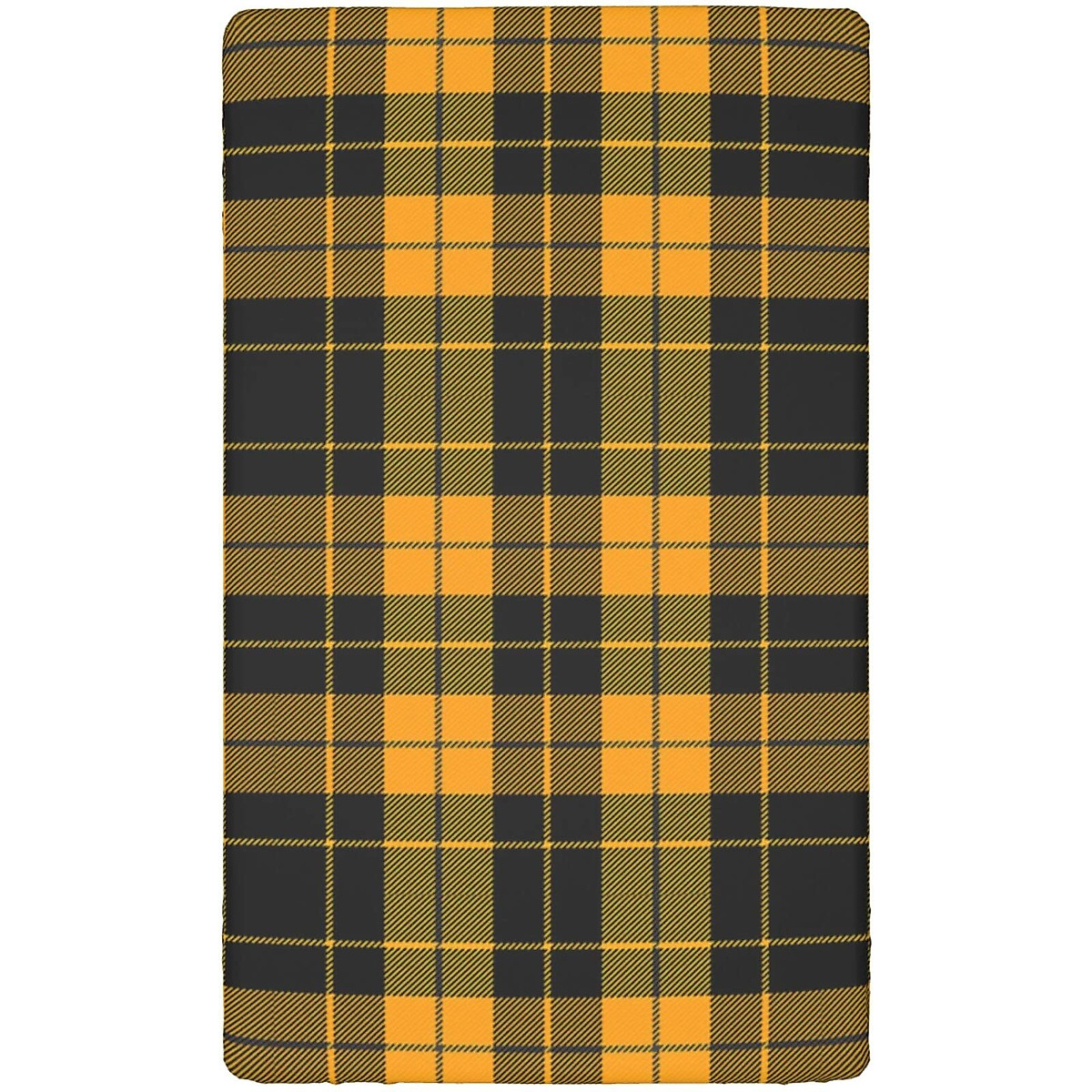 Plaid Themed Fitted Mini Crib Sheets,Portable Mini Crib Sheets Soft Toddler Mattress Sheet Fitted-Baby Crib Sheets for Girl or Boy,24“ x38“,Black and Orange