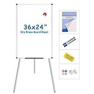 VIZ-PRO Magnetic Whiteboard Easel, 36 x 24 Inches, Portable Dry Erase Board Height Adjustable for School Office and Home