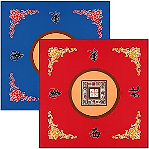 2 Pcs Universal Mahjong Mat, Mahjong Table Cover Slip Resistant Mat Table Reduction Mahjong Pad for Game, 30.7 x 30.7 Inches (Blue, Red)