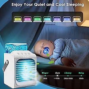 Portable Air Conditioner, 90° Oscillating Portable AC, Battery powered cordless Personal Air Cooler, Quick Cool, Suitable for Tent, Camping, Bedside, Car, Office & Study