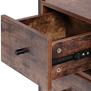 VECELO Bookshelf/Bookcase,Open Book Shelf with Middle Drawers Storage Organizer for Living Room,Home Office