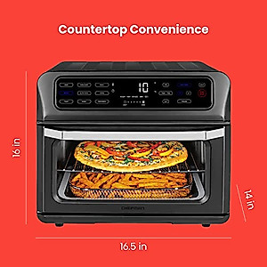 Chefman Toast-Air Touch Air Fryer Toaster Oven Combo, 4-In-1 Black Convection Oven Countertop, Cook a 10-In Pizza, 4 Slices of Toast, Air Fry, Bake, Air Broil, Dehydrate, 21 Qt