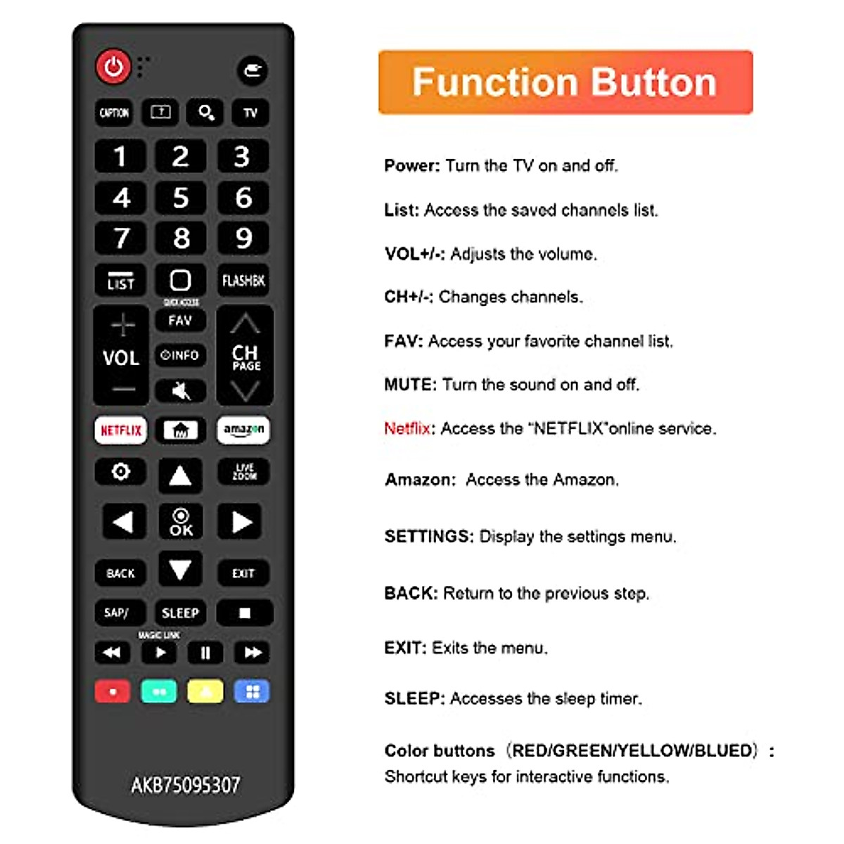 ZYK Universal Remote Control for LG Smart TV Remote Replacement for LG-TV-Remote Compatible with All LG LCD LED OLED UHD HDTV 3D Smart TVs AKB75095307 New Remote with Shortcut Buttons - Netflix,Amazon