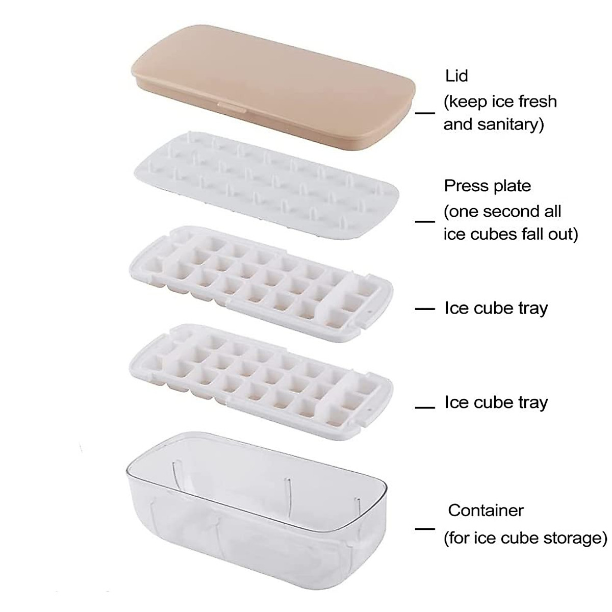 LittleStar Ice Tray with Lid and Bin-Updated Press Plate Easy Release Ice Cubes Double Layers Ice Makers For 48pcs Ice Cubes BPA Free (Pink)