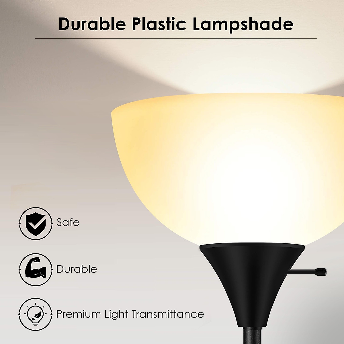 BoostArea Floor Lamp, Standing Lamp, 9W LED Floor Lamp, Energy Saving, 50,000hrs Long Lifespan, 3000K Warm White, Eye-Caring, Torchiere Floor Lamps for Bedroom, Living Room, Office, Reading, Black