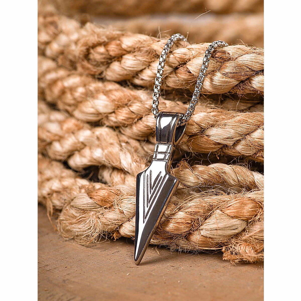 HAQUIL Arrowhead Necklace, Silver Plated Stainless Steel Arrowhead Pendant, Box Chain, Jewelry Gift for Men
