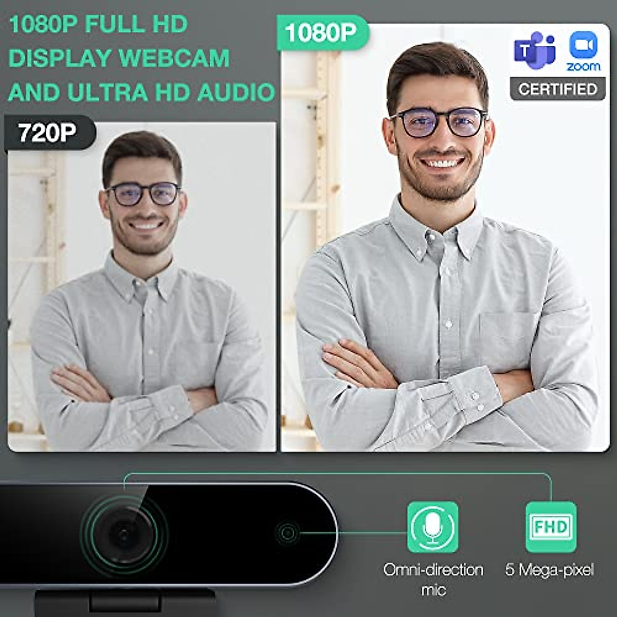 Yealink UVC20 Webcam 1080P Full HD Camera with Microphone Conference Room Camera System with Teams Zoom and Skype for Business Certified Ultra HD Audio and Video with Smart Light Lens Cap for Meeting