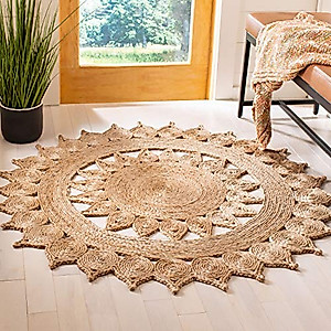 SAFAVIEH Natural Fiber Round Collection 3' Round Natural NFB246A Handmade Boho Country Charm Jute Area Rug