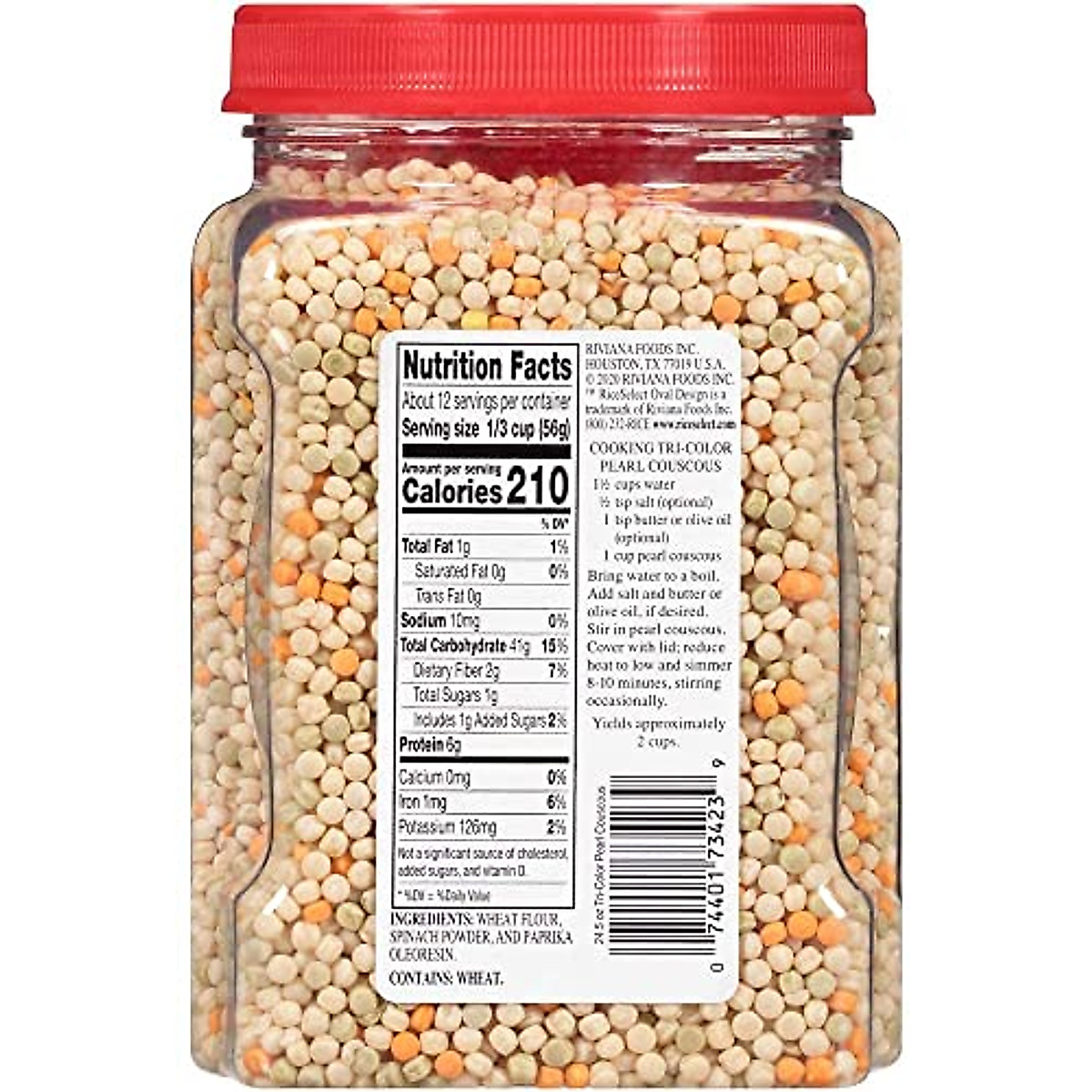 RiceSelect Tri-Color Pearl Couscous, Toasted Israeli-Style Pasta, Spinach and Paprika Flavored, 24.5 Ounce Jar (Pack of 1)