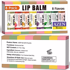 AZEN 8 Pack Lip Balm Stocking, Natural Lip Balm Bulk, Moisturizing Lip Balm for Dry Lips