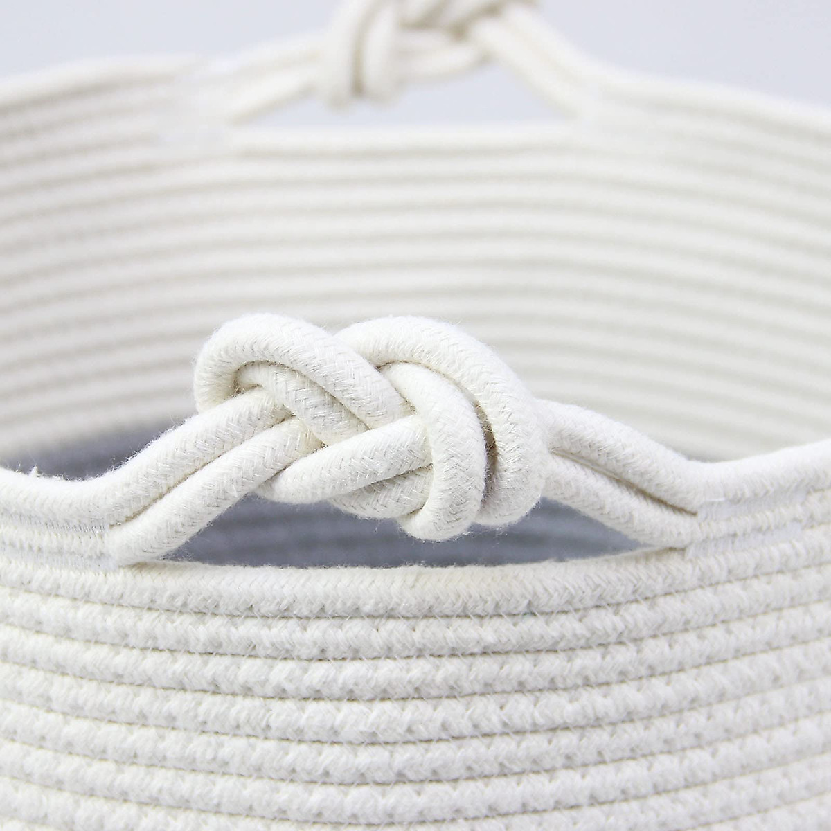 Casaphoria Woven Cotton Rope Basket with Handle for Bedroom,Round Storage Basket for Bathroom,Large Blanket Basket for Living Room,Tall Laundry Hamper Woven for Laundry,Light Gray