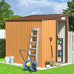 4.5 x 6.3 FT Storage Shed, Tool Shed Outdoor Storage with Sliding Door, 6x4 Shed Outdoor Metal Storage Shed Garden Sheds with Pent Roof, Sheds & Outdoor Storage Outside Cabinet for Backyard Patio Lawn