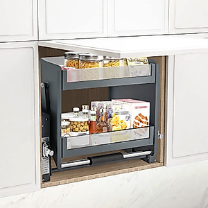 LYNICESHOP Pull Down Shelf, Adjustable Pull Down Shelf Kitchen Wall Cabinet Storage Organizer 2-Tier Mounted Wall Cabinet Pull-Down Shelving System High Cabinet Pull Down Shelf (24in Cabinet)