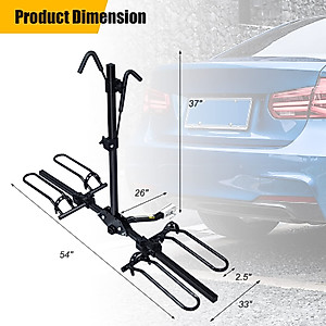 GYMAX 2 Bike Hitch Mount Platform, Folding Bike Rack with Adjustable Frame Hooks for 20”-26” Tires, Heavy Duty Vehicle Bicycle Carrier for 1-1/4" and 2" Hitch Receiver