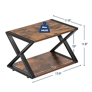 FITUEYES Desktop Printer Stand, Desk Printer Shelf for Small Space Storage , 2 Tiers Stackable Book Shelf Printer Table Organizer with Adjustable Feet for Home Office, Wood & Steel, (Rustic Brown)