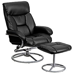 Flash Furniture Barker Contemporary Multi-Position Recliner and Ottoman with Metal Base in Black LeatherSoft