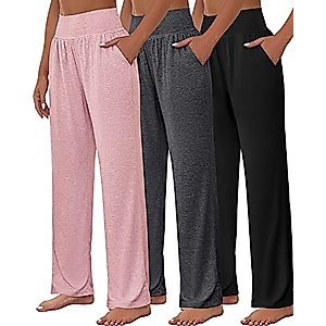 Neer 3 Pcs Women's Wide Leg Yoga Pant Comfy Loose Sweatpants High Waist Lounge Casual Athletic Pant Workout Joggers Pant (as1, Alpha, s, Regular, Regular, Black, Dark Gray, Pink)