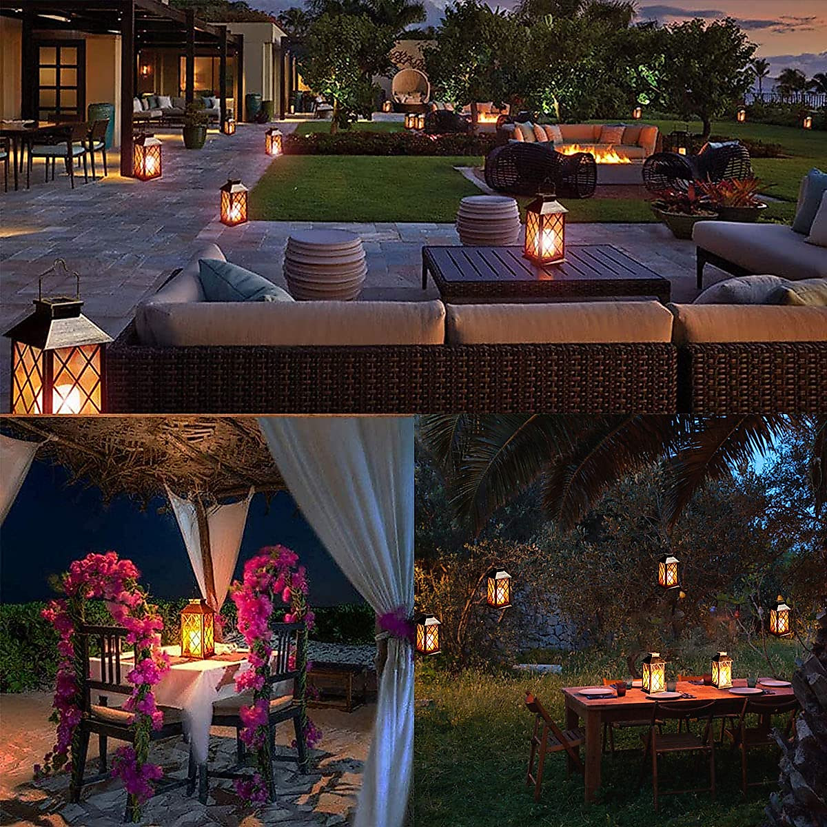 Solar Lantern Lights Hanging Lanterns Outdoor， PVC Waterproof LED Flickering Flameless Candle Decorative Solar Lantern, for Patio Courtyard Garden (2 Pack)