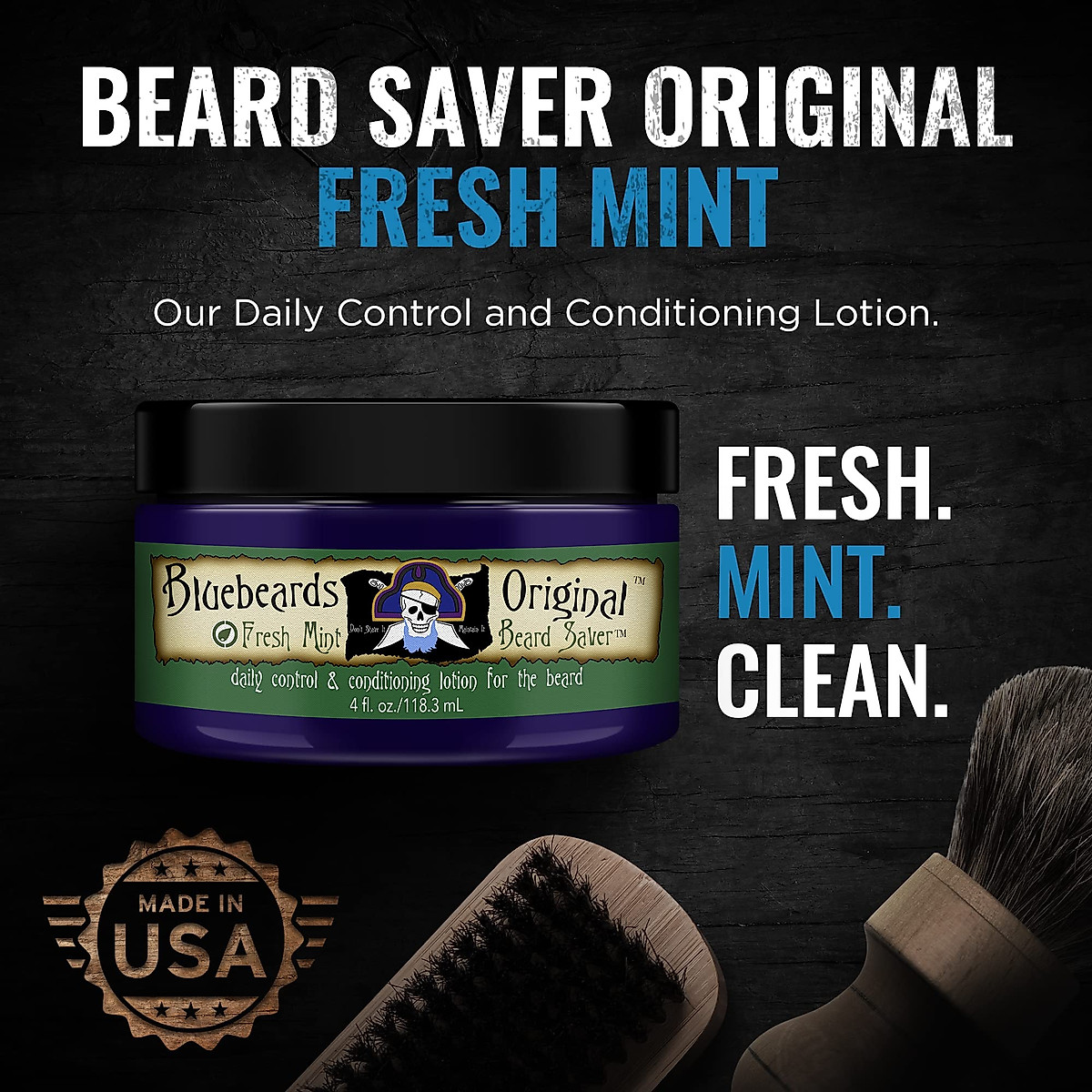 Bluebeards Original Fresh Mint Beard Saver, 4 oz. - Leave In Beard Conditioner for Men with Aloe & Peppermint Oil - Beard Softener that Deeply Conditions & Moisturizes Your Beard & Skin - Made in USA