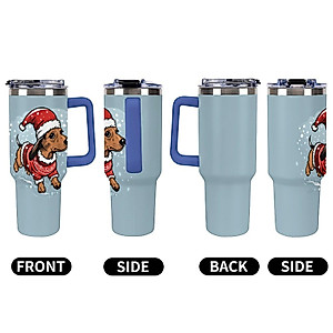 Dachshund Christmas Santa Hat 40 Oz Tumbler Insulated Stainless Steel Water Bottle Travel Mug Car Cup with Handle And Straw