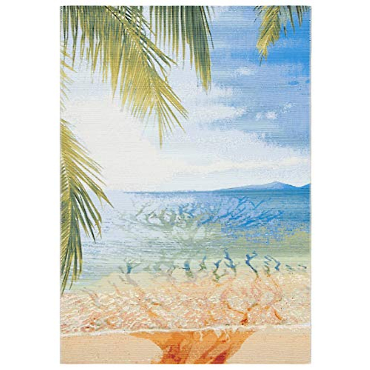 SAFAVIEH Barbados Collection Accent Rug - 4' x 6', Gold & Blue, Tropical Beach Design, Non-Shedding & Easy Care, Indoor/Outdoor & Washable-Ideal for Patio, Backyard, Mudroom (BAR515A)