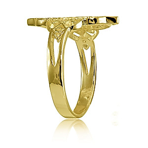 Hoops & Loops Yellow Gold Flashed Sterling Silver Filigree Celtic Cross Ring, Size 5