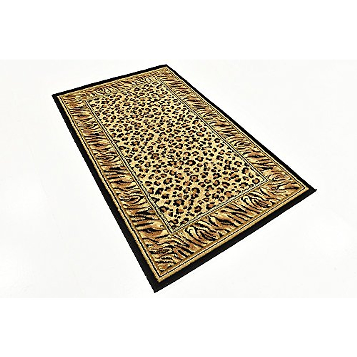 Unique Loom Wildlife Collection Animal Inspired with Cheetah Bordered Design Area Rug, 3 ft 3 in x 5 ft 3 in, Ivory/Black