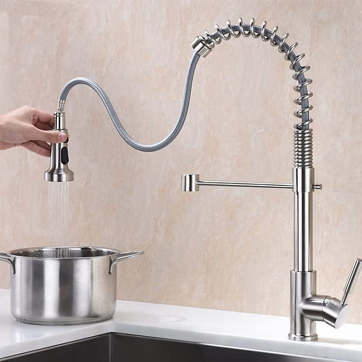 Hooshing Kitchen Sink Faucet Head Replacement 3 Function Pull Down Faucet Sprayer Head Nozzle Kitchen Faucet Head Hose Spray Tap Spout Only for G1/2 Connector, Brushed Nickel
