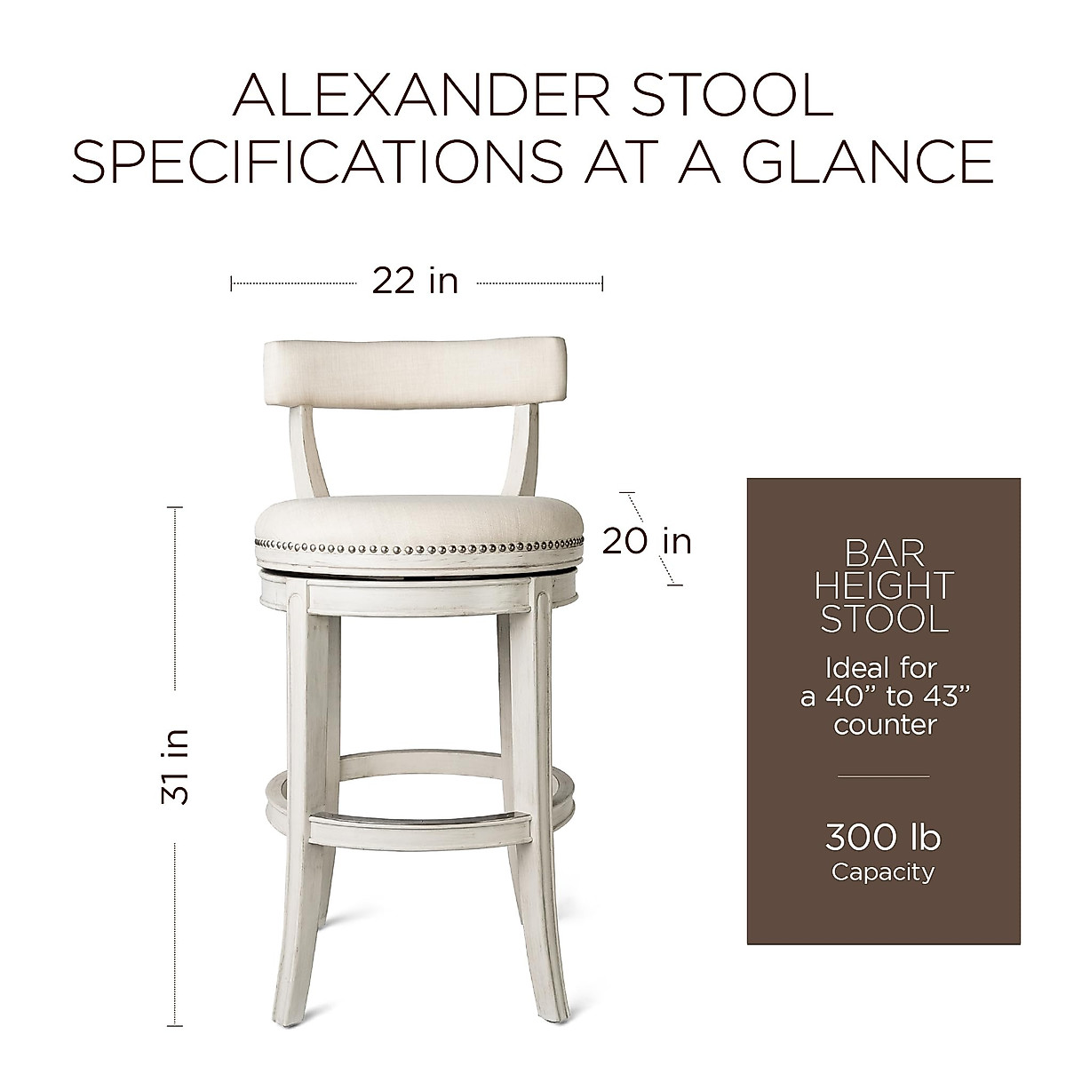 Maven Lane Alexander 31 Inch Tall Bar Height Rotating Low Back Barstool in White Oak Finish with Natural Color Fabric Upholstery Seat