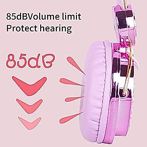 Coholl Kids Headphones for Girls Children Teens Gaming Foldable Adjustable Headset with 85dB Volume Wired Headphones w/Microphone 3.5mm Jack Sound Over On Ear Headset for School Birthday Unicorn Gift