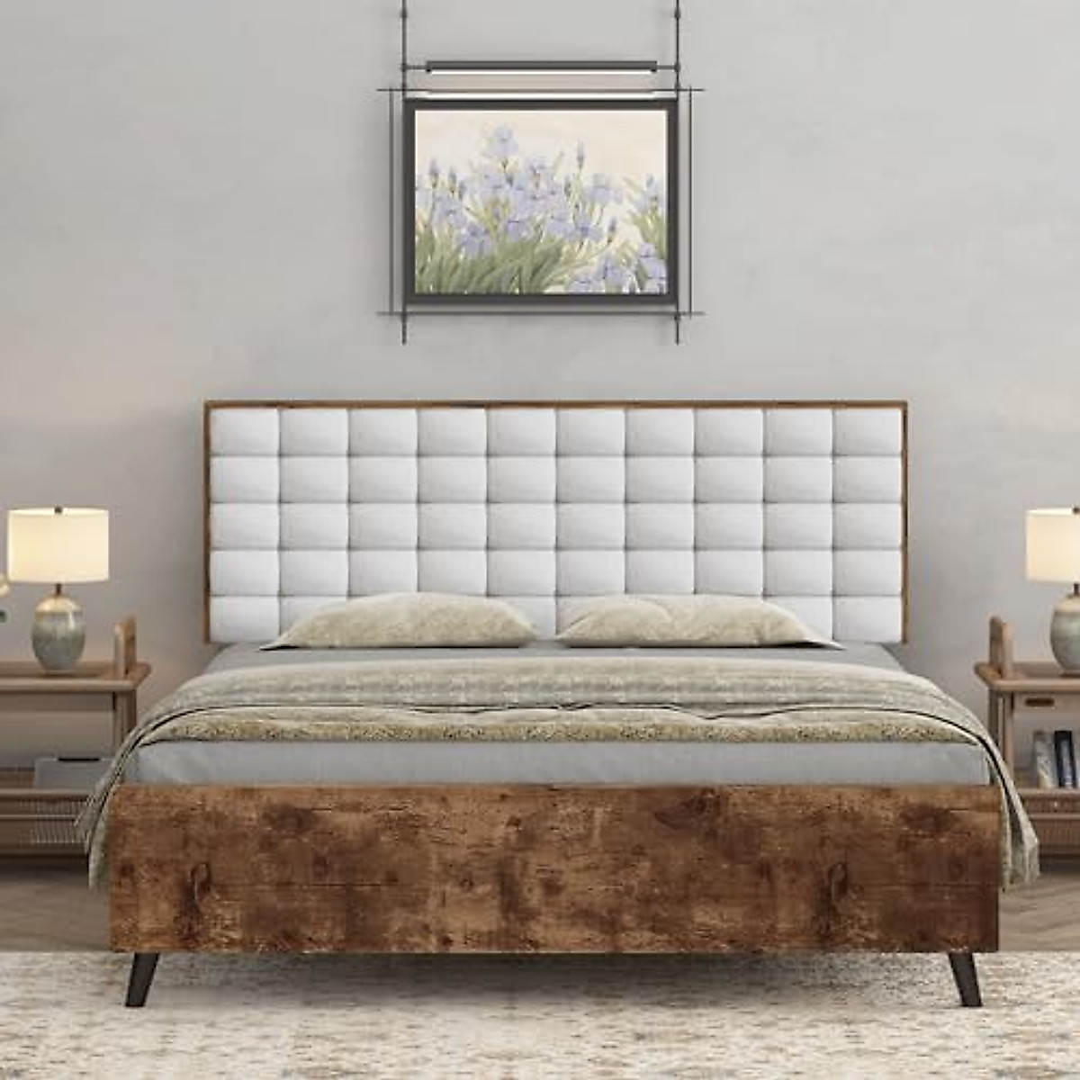 CHABUILDREARK Full Bed Frame, Wood Full Size Platform Bed Frame with Headboard, Metal Slats Support/Linen Fabric/Soft Upholstered Headboard/No Box Spring Needed/Easy Assembly