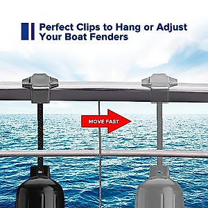 yboatch Boat Bumper Clips Hangers Adjusters Cleats 4Pack, Pontoon Fender Clips for Docking, Durable ABS Boat Fender Clips for 1 Inch and 1.25 Inch Square Tube, Grey