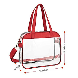 Greenpine Clear Tote Bag Stadium Approved, Clear Purse for Gym, Work, Travel or Concert, Red, 12.5" x 10" x 4.5"