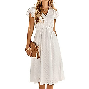 Camisunny Fashion 2023 Summer Dresses Sundress for Women Trendy Sexy V Neck High Waist White Size XL