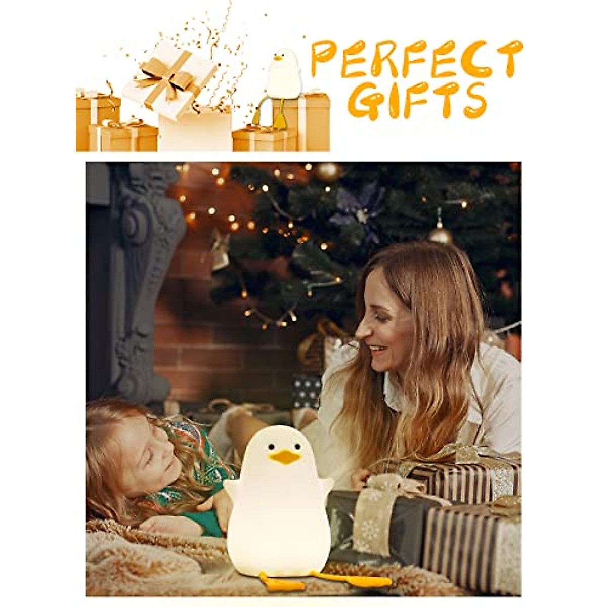 Ammonite Nursery Night Light, Cute Silicone Duck Lamp for Kids, Soft Silicone Kids Nursery Nightlight USB LED Touch Lamp Kids Bedroom Decor as Xmas Birthday Gifts for Boys Girls