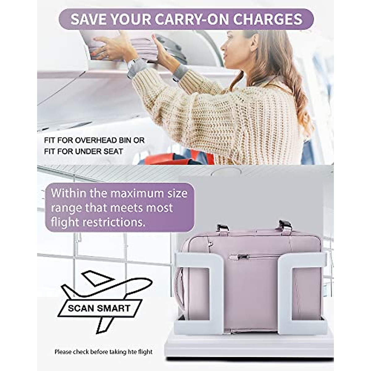 Large Travel Backpack for Women,Carry On Backpack,Expandable Airline Airplane Approved Weekender Backpack,Hiking Backpack,Laptop Backpack with USB Charging Port,Waterproof 40L Backpack, Lotus Pink