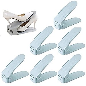 ZANBANG Thicking Shoe Slots Organizer,6 Pack Adjustable Shoe Stacker for Closet Organization with 3 Level ZML-285 (Blue)
