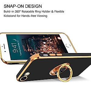 BENTOBEN iPhone SE 2022 Case, iPhone SE 2020 Phone Case, iPhone 8/7 Case, Slim Fit Sparkly Soft TPU Protection Kickstand Ring Holder Shockproof Bumper Drop Protective Girls Women Men Cover, Black/Gold