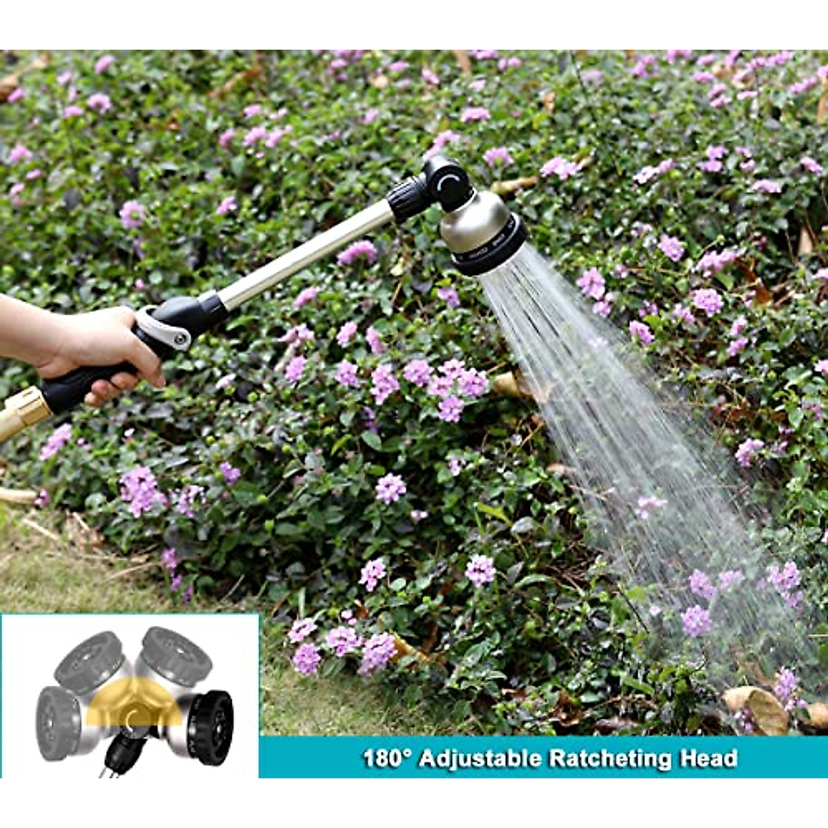 ESOW Garden Hose Wand 16 Inches, Watering Sprayer Wand with 9 Watering Patterns, 180° Adjustable Swivel Head, 100% Heavy Duty Metal Hose Nozzle, Thumb Control On Off Valve