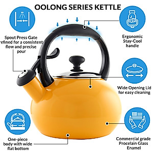 Chantal 1.8 QT Kettle, Buttons Series, Premium Enamel on Carbon Steel, Whistling, Even Heating & Quick Boil (Marigold)