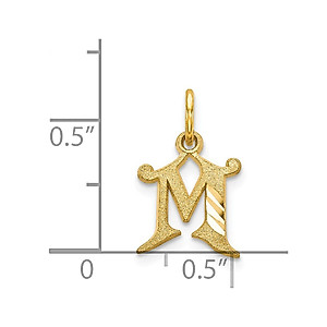 Solid 14k Yellow Gold Initial Letter M Alphabet Charm Pendant - 17mm x 10mm
